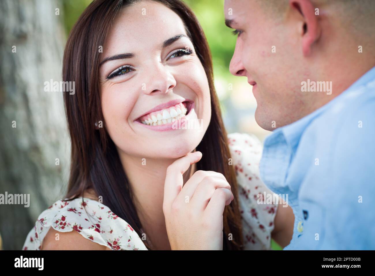 Happy Romantic Caucasian Couple Portrait in the Park Stock Photo - Alamy
