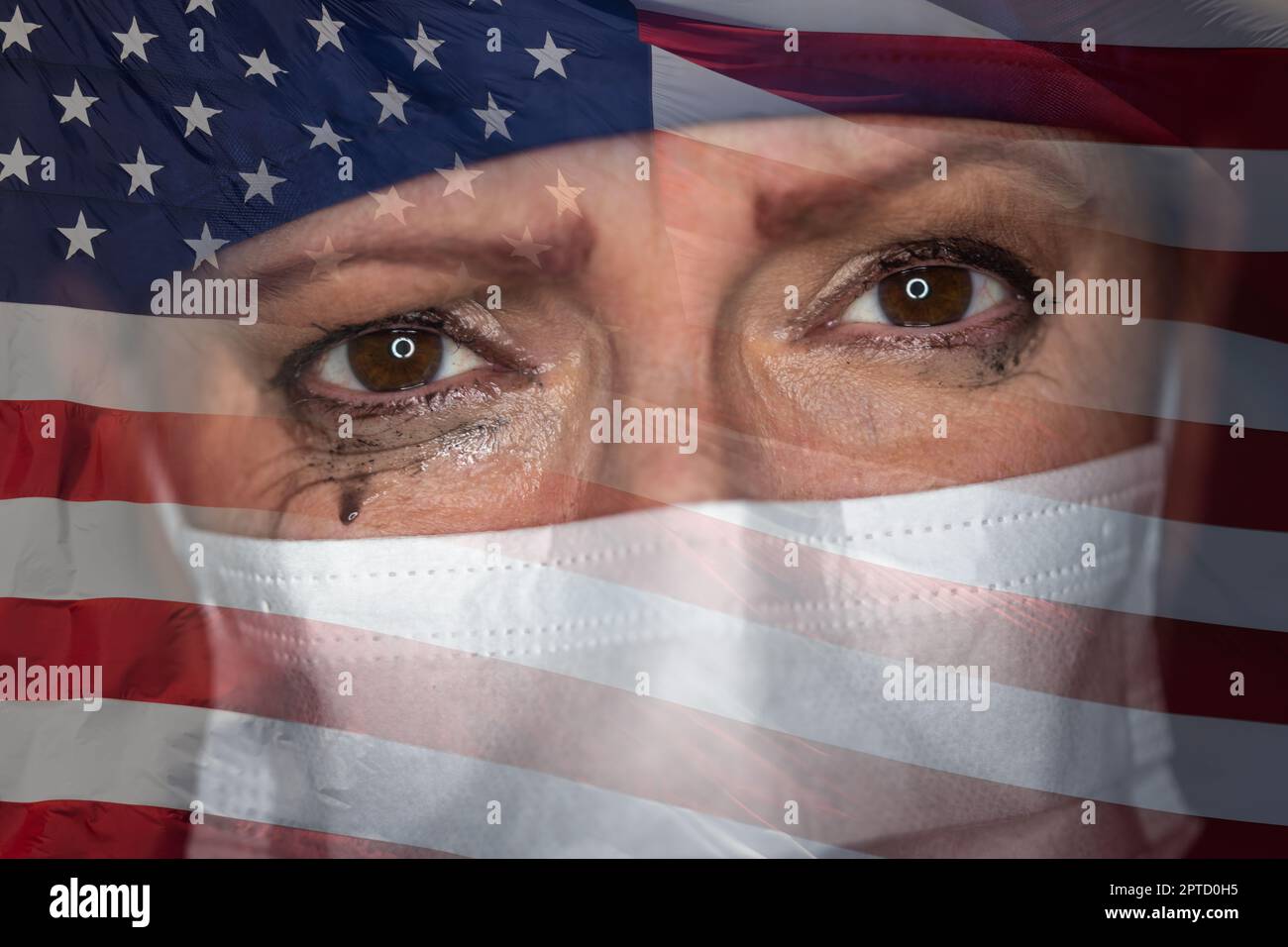 Tearful Stressed Female Doctor or Nurse Wearing Medical Face Mask on ...