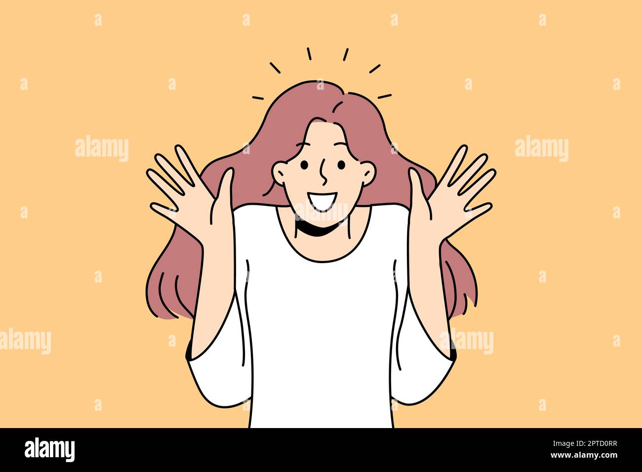 Overjoyed young woman feel astonished and surprised. Smiling girl ...