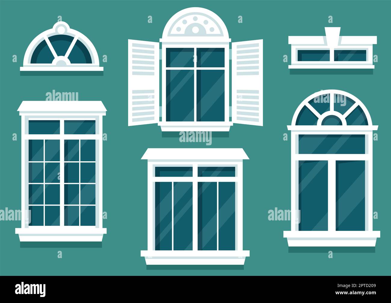 House Architecture with Set of Doors and Windows Various Shapes, Colors ...