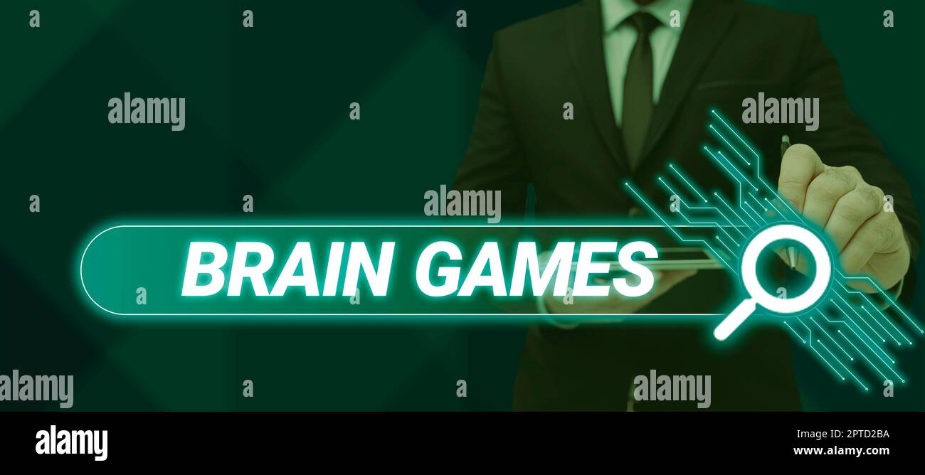 Hand writing sign Brain Games, Business concept psychological tactic to ...