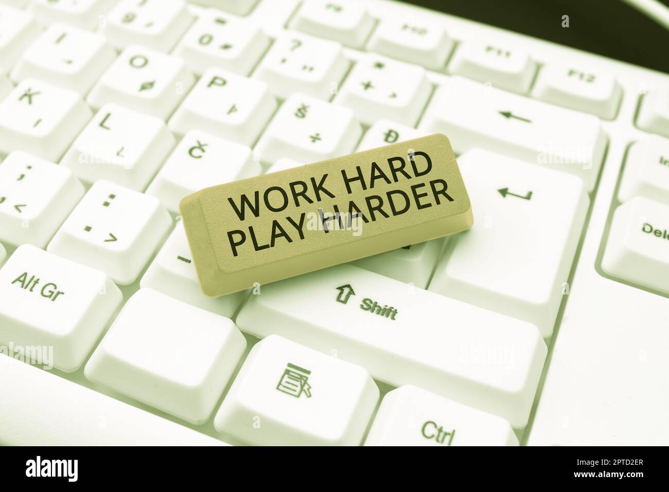 Text caption presenting Work Hard Play Harder, Conceptual photo a ...