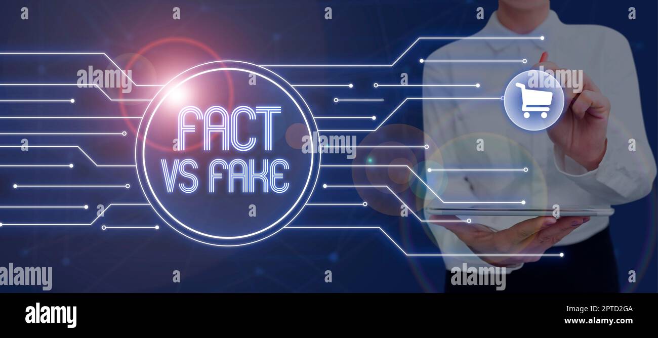 Conceptual display Fact Vs Fake, Business overview Rivalry or products ...