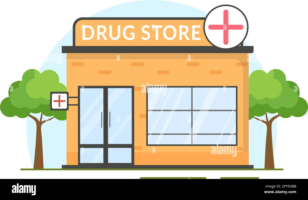 Drug Store Template Hand Drawn Cartoon Flat Illustration Shop for the ...