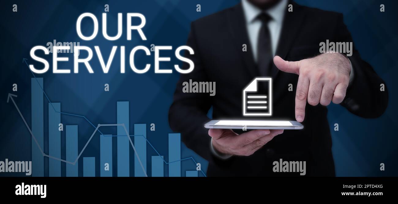Conceptual display Our Services, Business showcase The occupation or ...