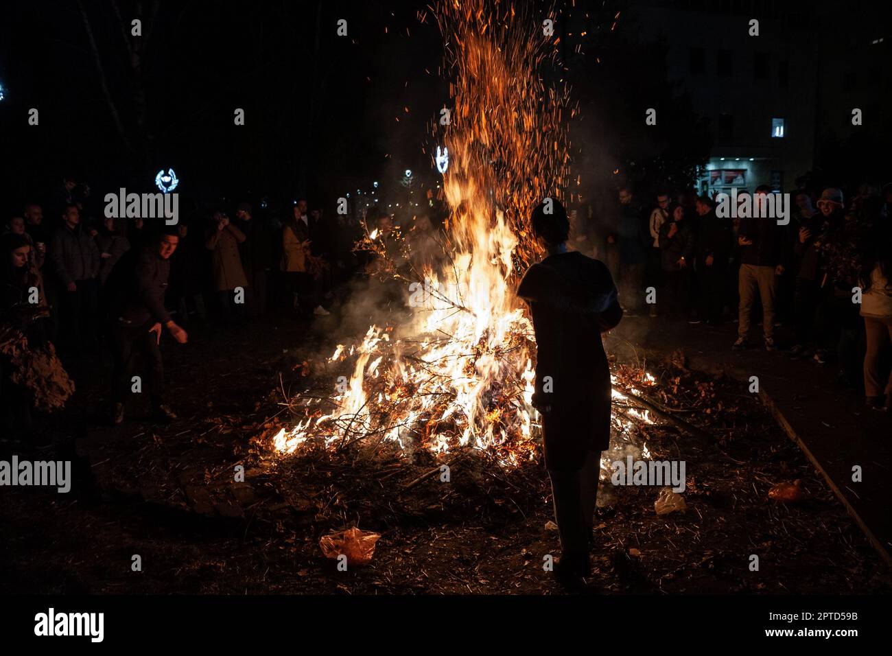 People burning Badnjak on Orthodox christmas night in belgrade, Serbia ...