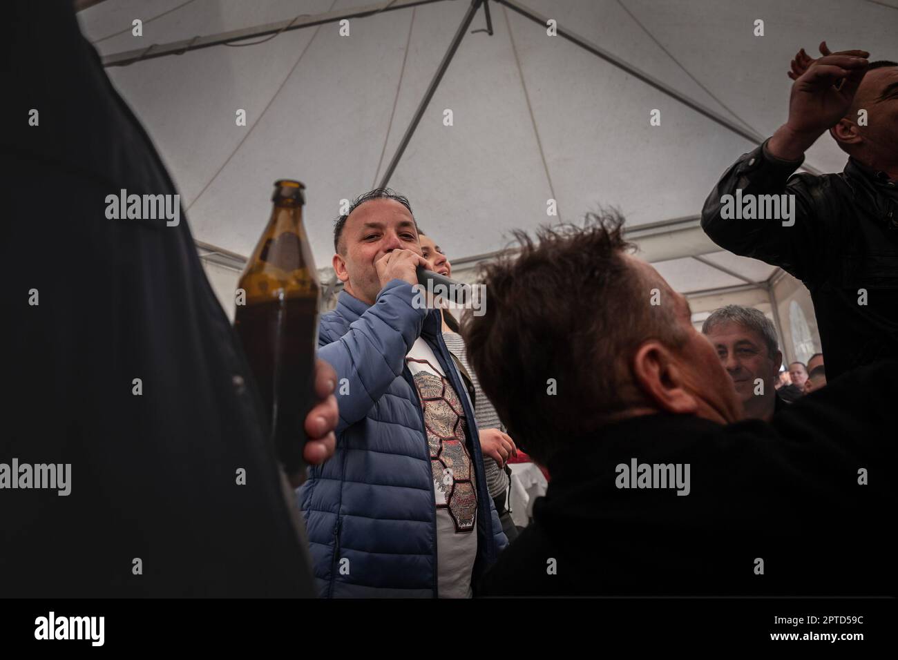 Picture of singer, a man, serb, in a kafana style restaurant in ...