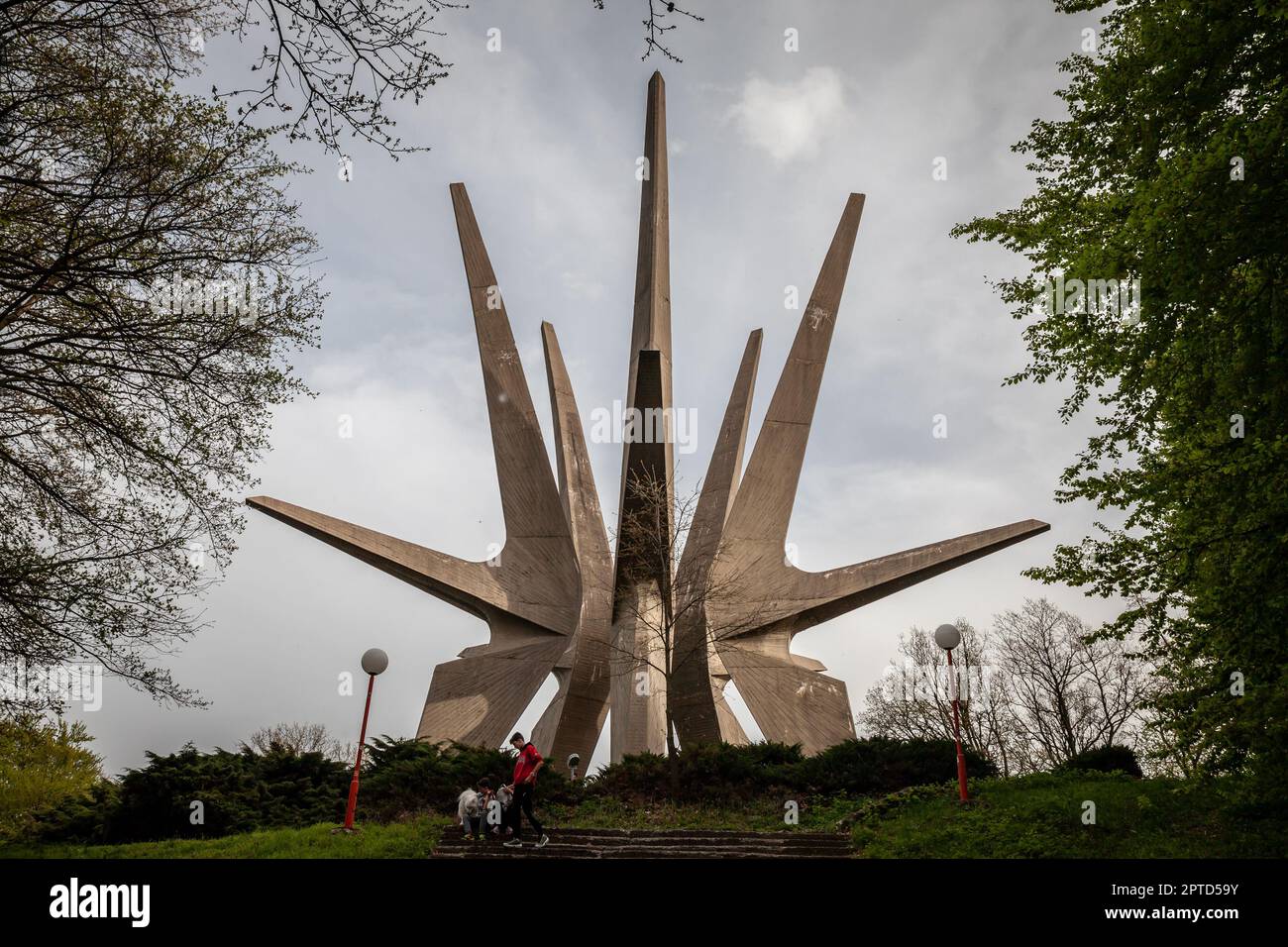 Picture of the main monument of the Kosmaj memorial, made of concrete ...