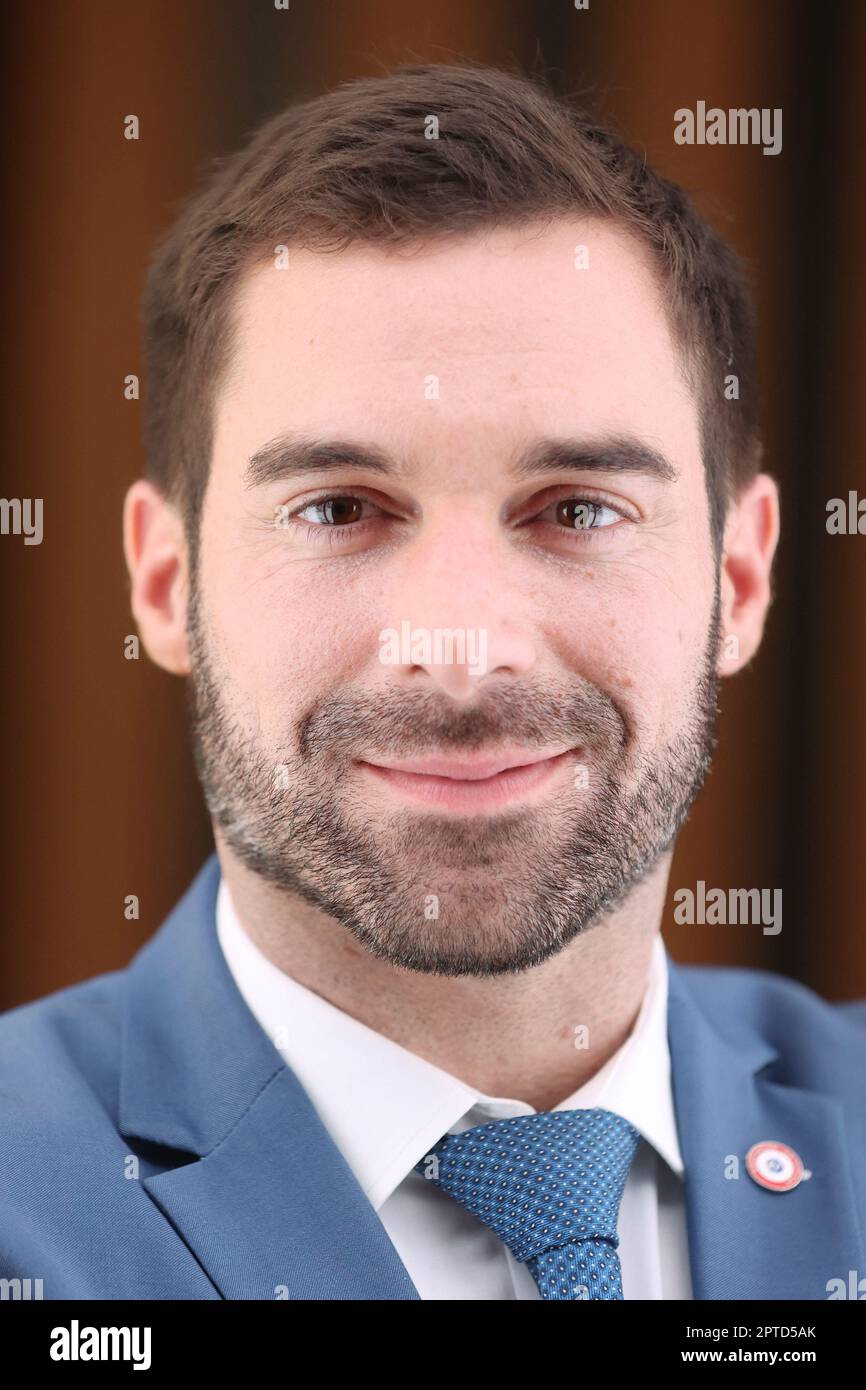 Exclusive - Julien Odoul appears on BFM TV, April 27, 2023 in Paris ...