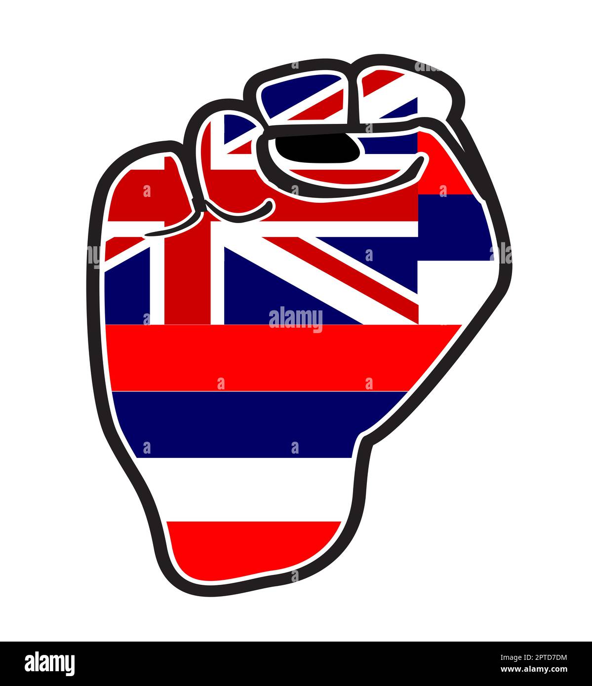A black outline power fist over the Hawaii state flag icons isolated on ...