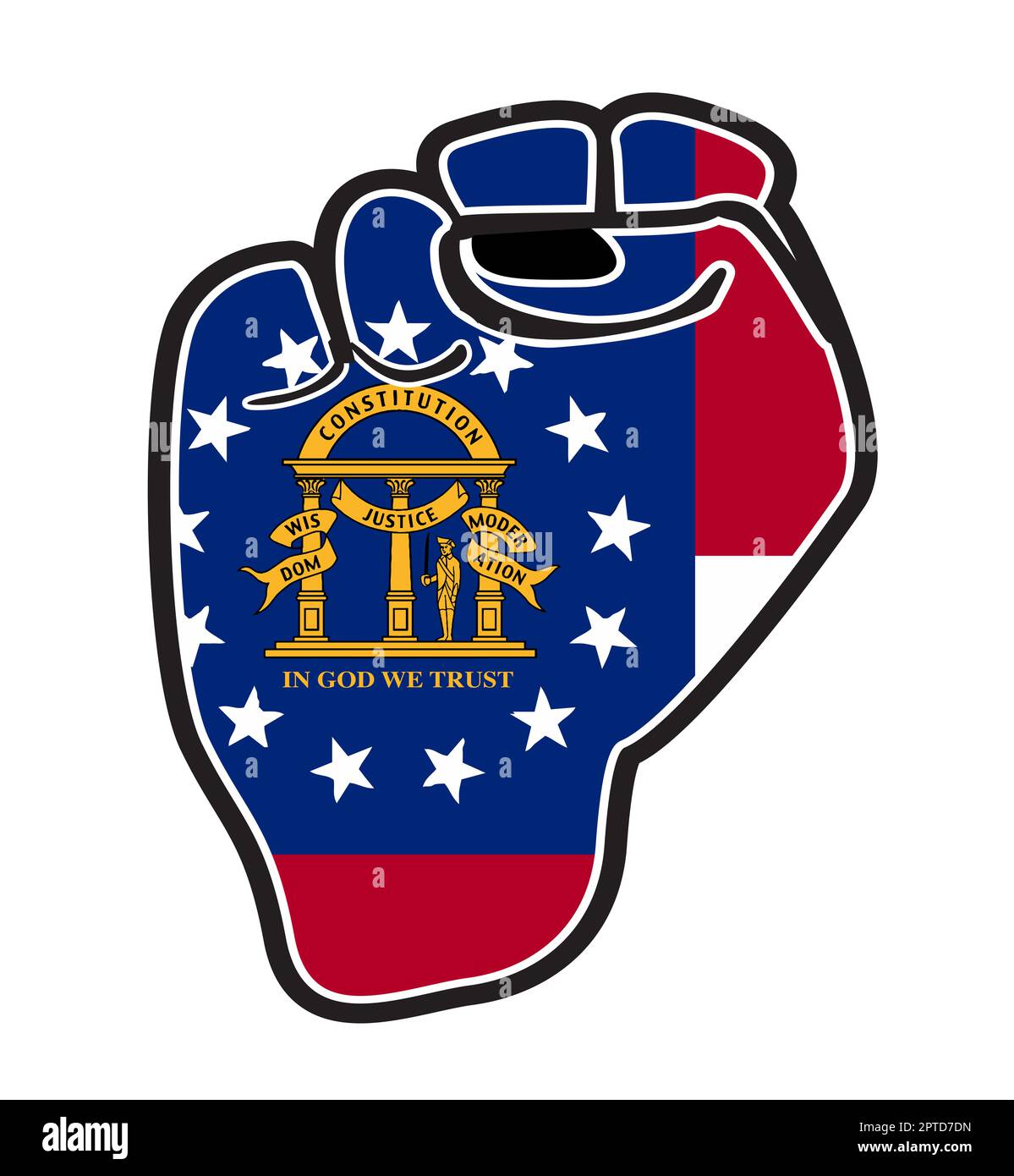 A black outline power fist over the Georgia state flag icons isolated ...