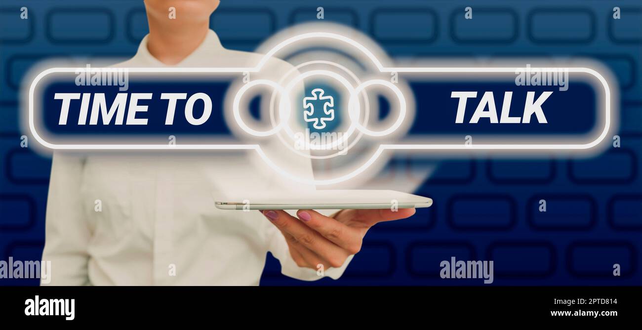 Text caption presenting Time To Talk, Internet Concept System software ...