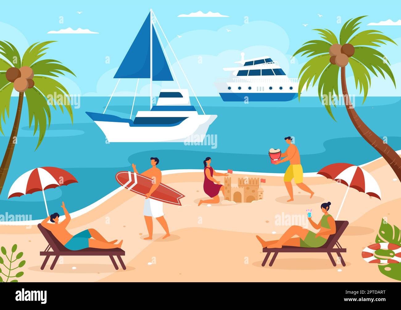Yachts Template Hand Drawn Cartoon Flat Illustration with People Dancing, Sunbathing, Drinking ...