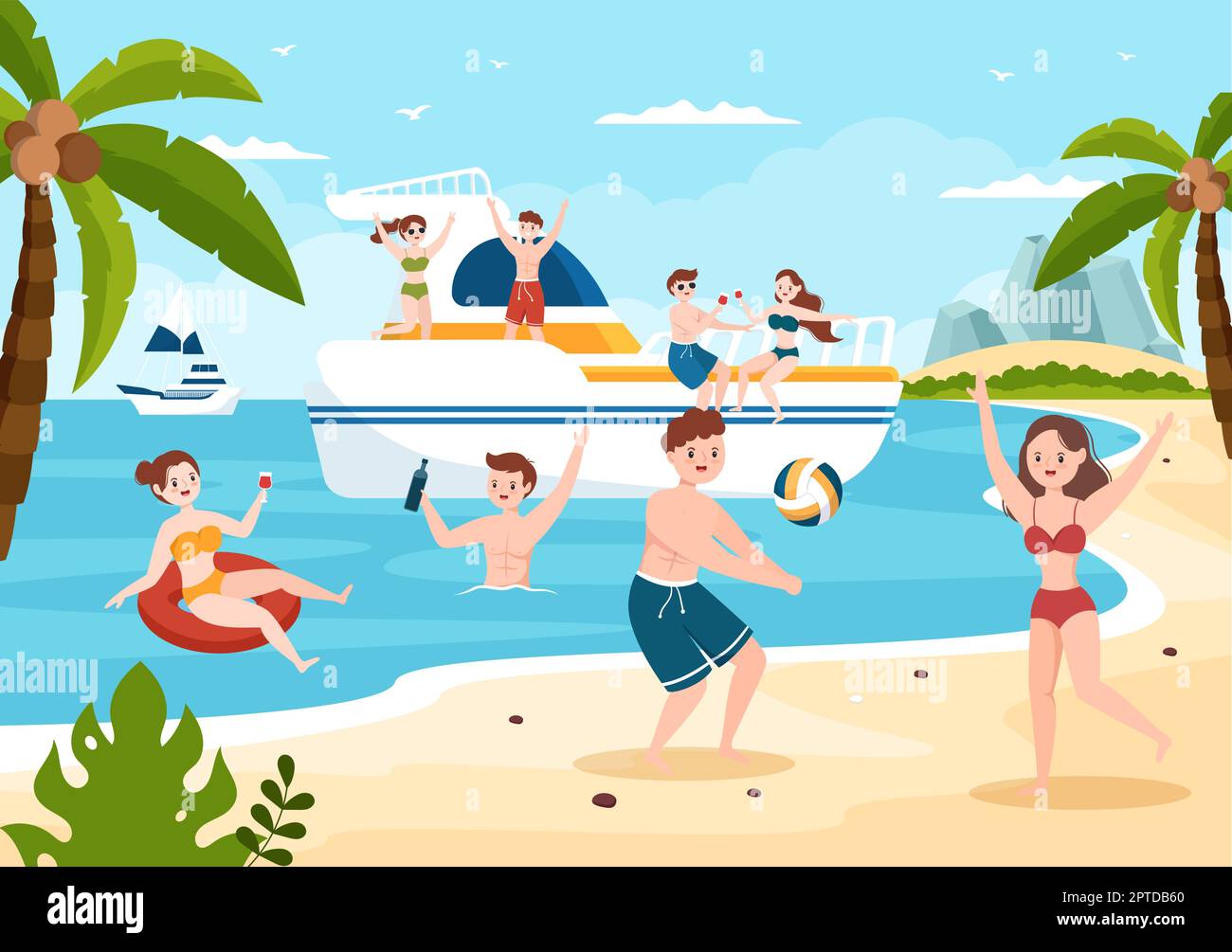 Yachts Template Hand Drawn Cartoon Flat Illustration with People ...