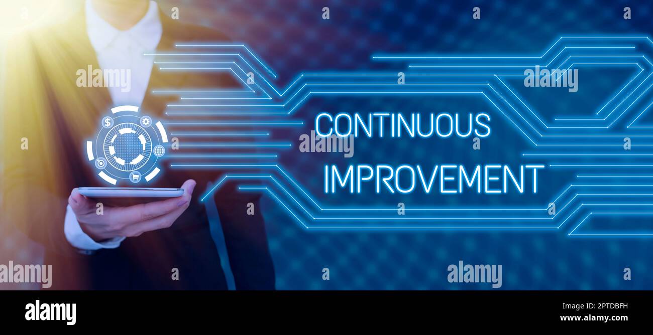 Hand writing sign Continuous Improvement, Business approach Ongoing ...