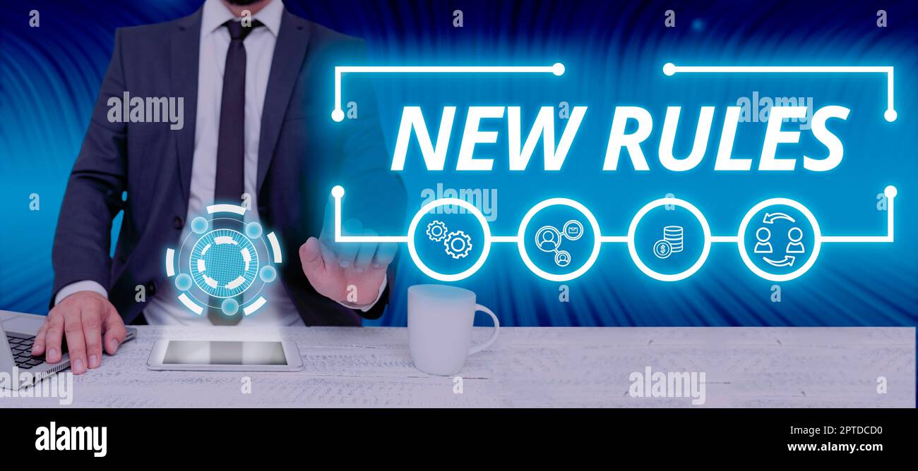 Sign displaying New Rules, Conceptual photo A state of changing an ...