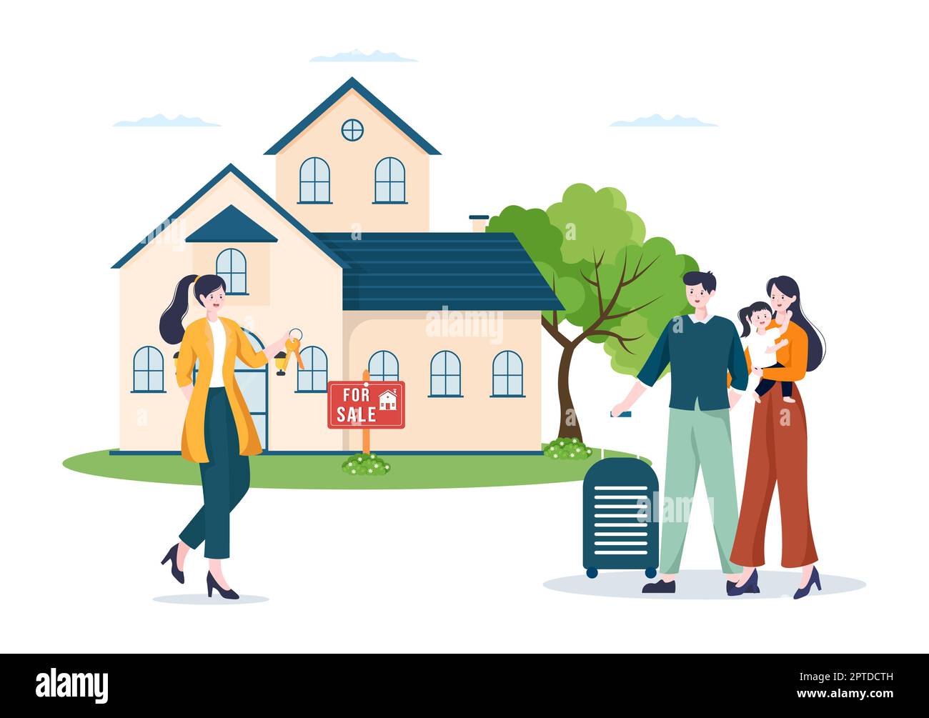 Land Broker Template Hand Drawn Cartoon Flat Illustration with Bridging ...