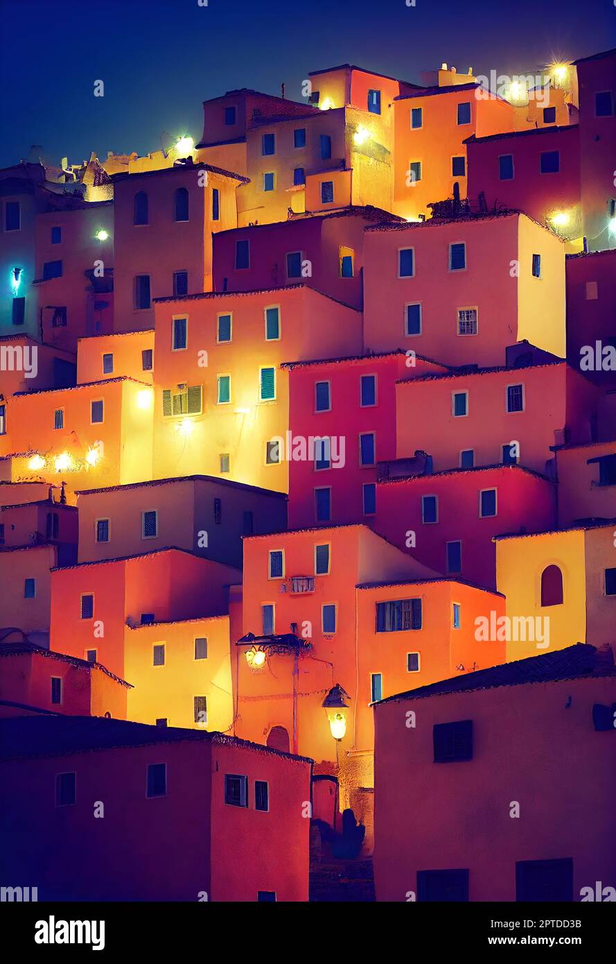 Beautiful colorful cityscape, traditional Italian architecture, 3D ...