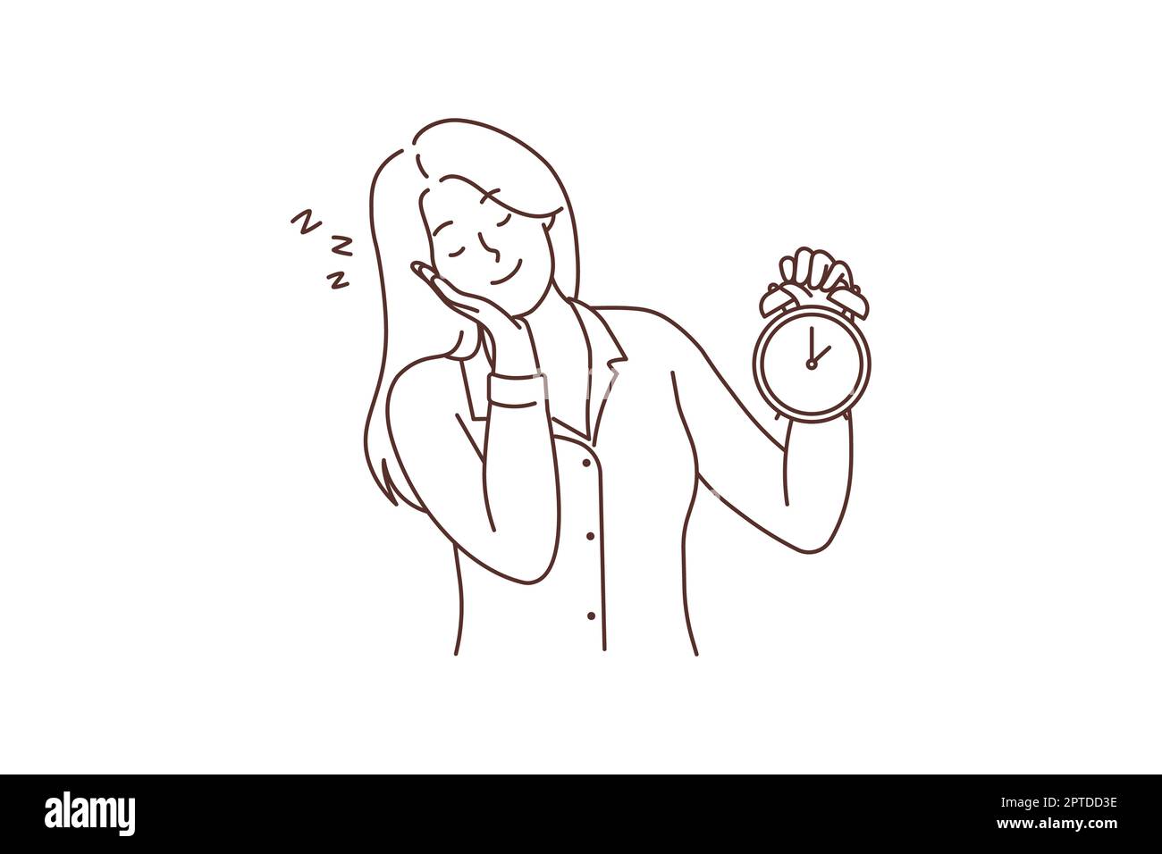 Tired woman hold clock feeling sleepy. Exhausted young female with ...