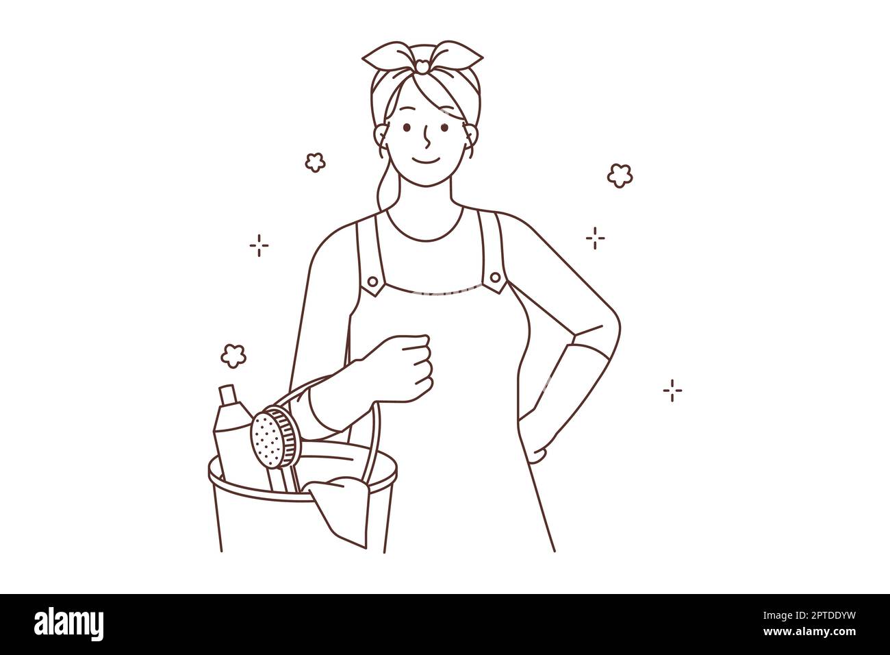 Smiling woman in uniform work in housekeeping service. Happy female ...