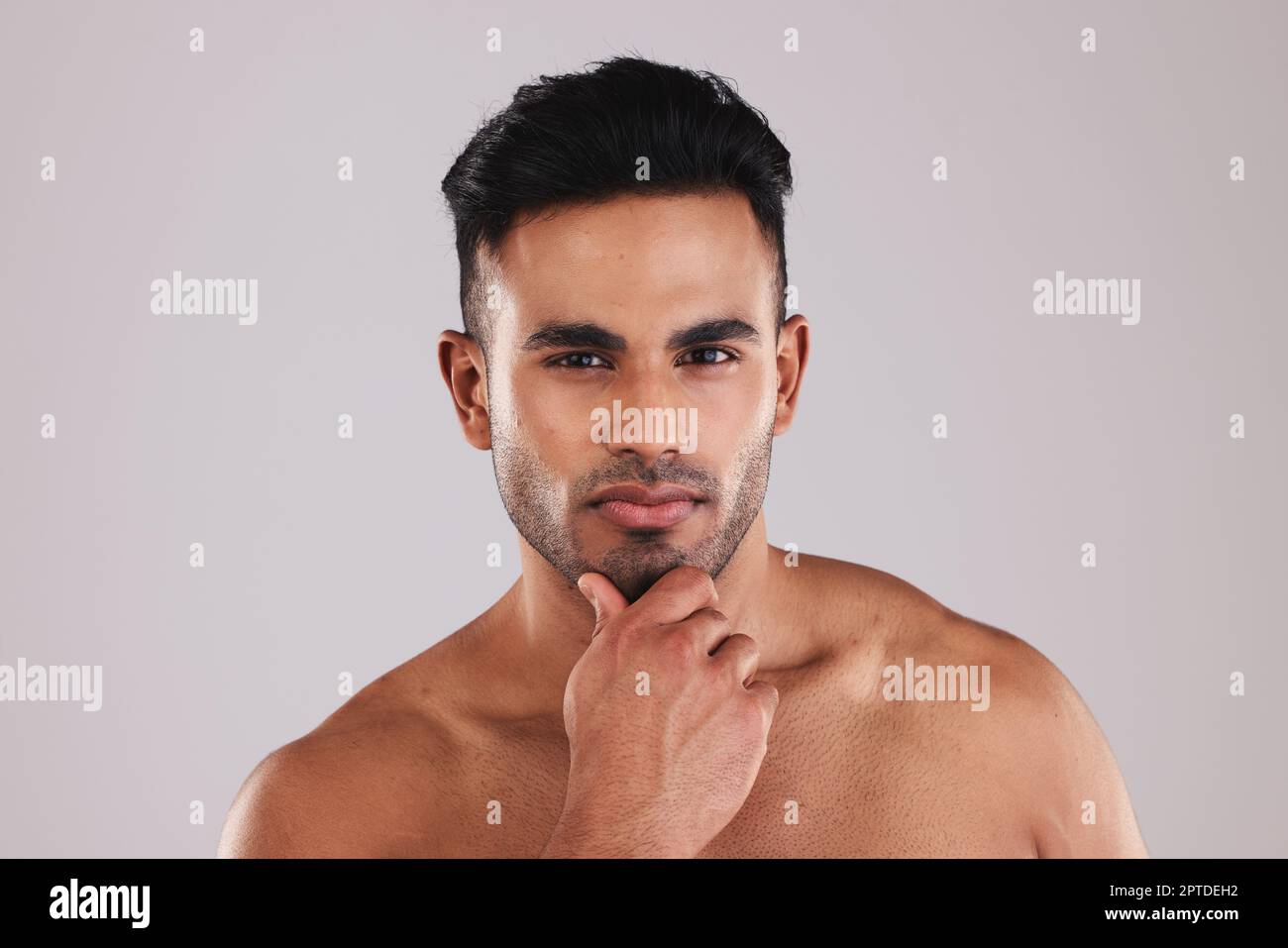 Beauty, man skincare and skin wellness of a model from Spain with a ...