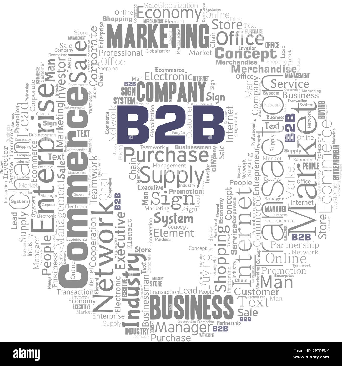Word cloud in the shape of a circle with B2B words Stock Photo - Alamy