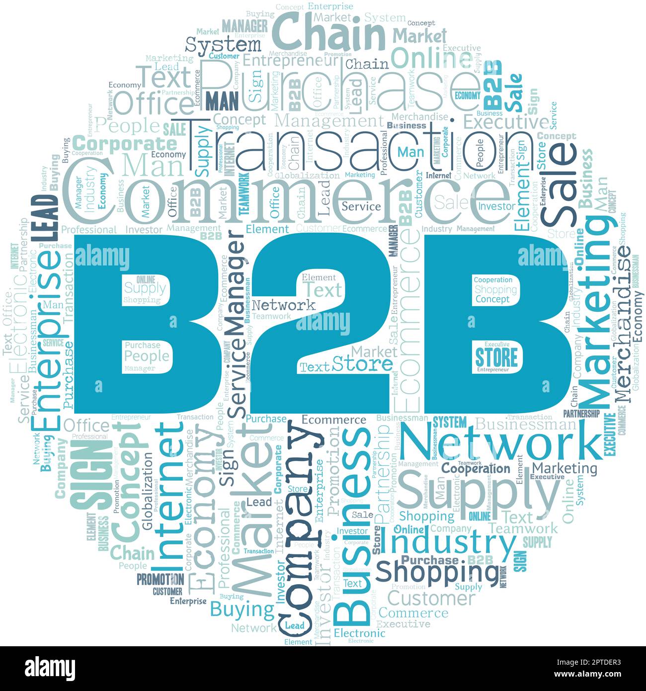 Word cloud in the shape of a circle with B2B words Stock Photo - Alamy