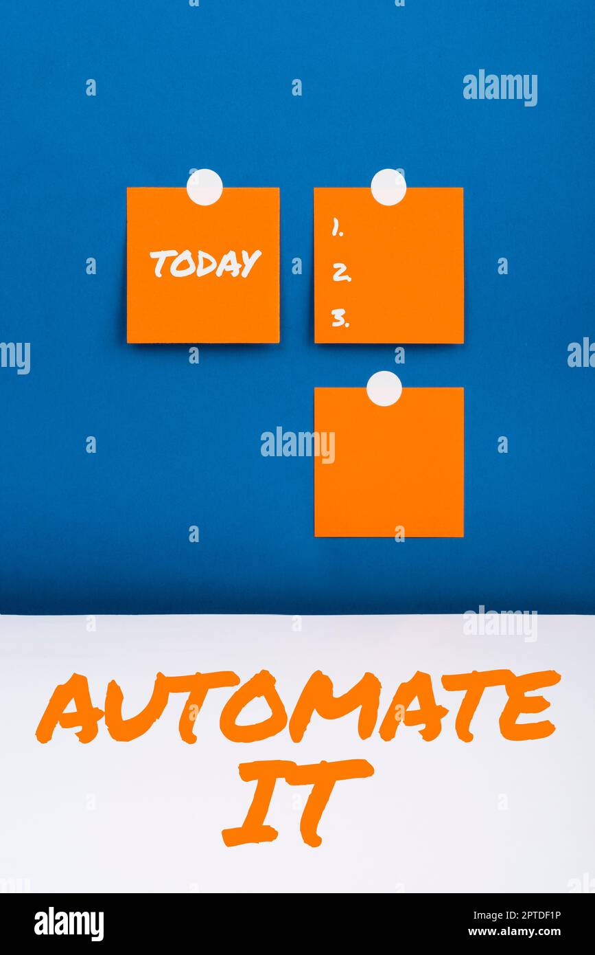 Hand writing sign Automate It, Word for convert process or facility to ...