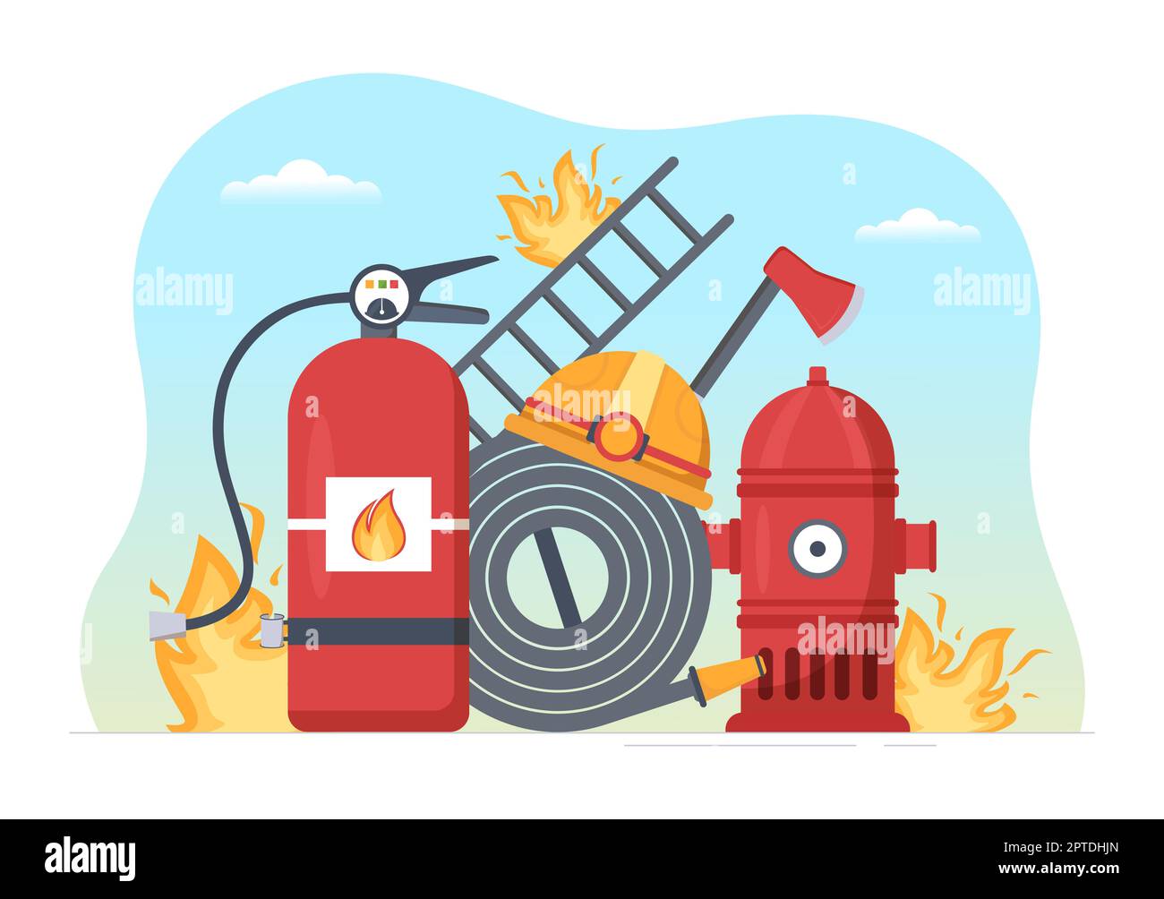 Fire Department with Firefighters Extinguishing House, Forest and ...