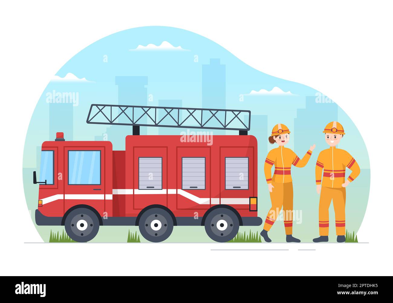 Fire Department with Firefighters Extinguishing House, Forest and ...