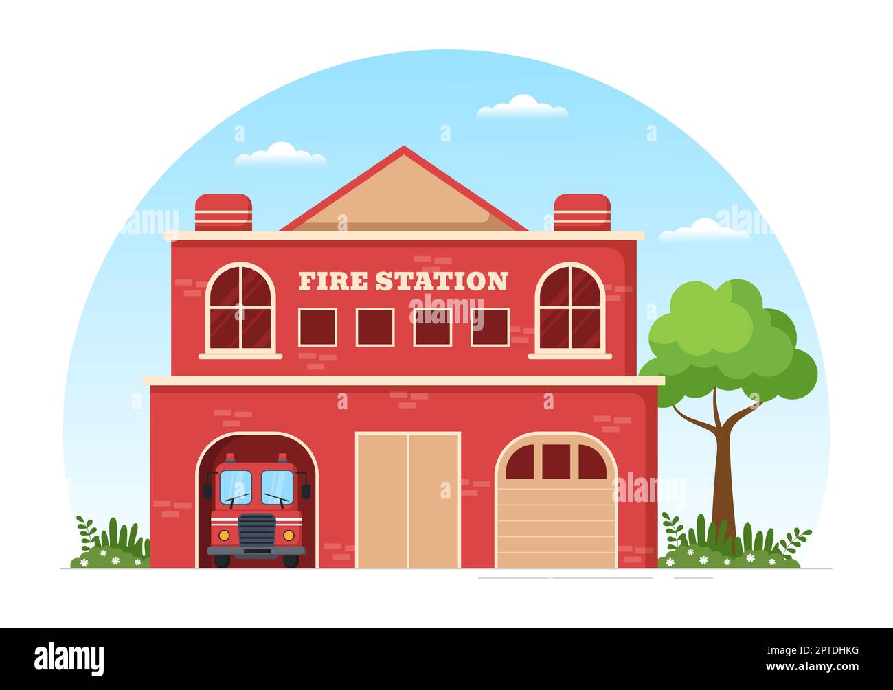 Fire Department with Firefighters Extinguishing House, Forest and ...