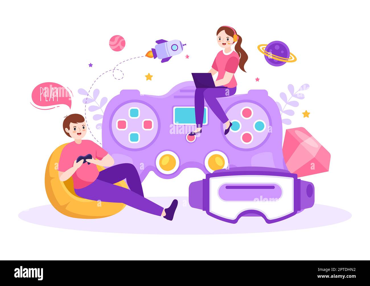 Video Game with Kids Playing Gamepad Controllers Fighting Console on ...