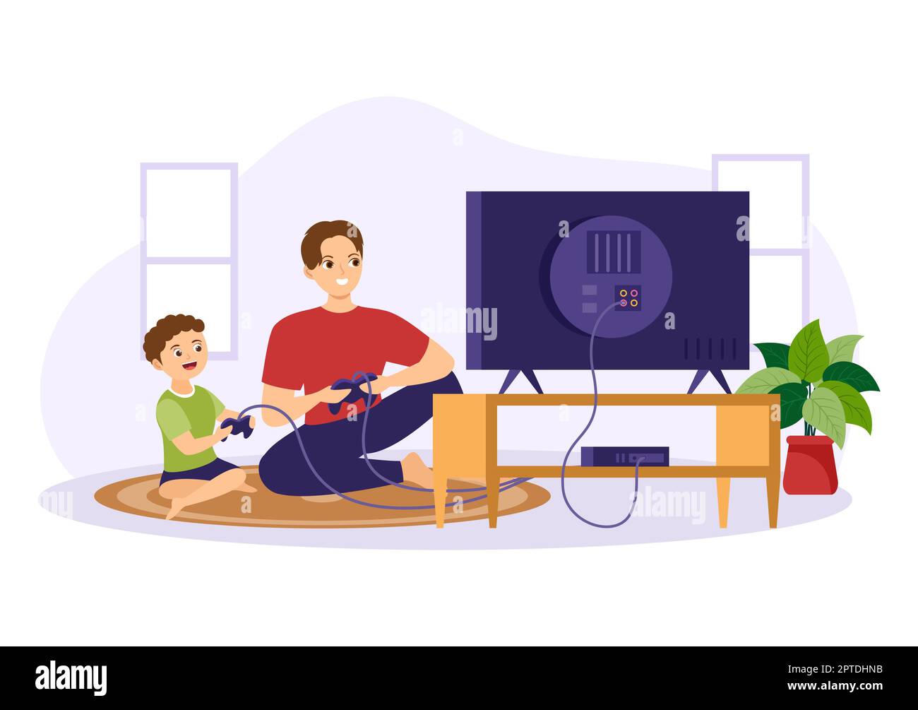 Video Game with Kids Playing Gamepad Controllers Fighting Console on ...