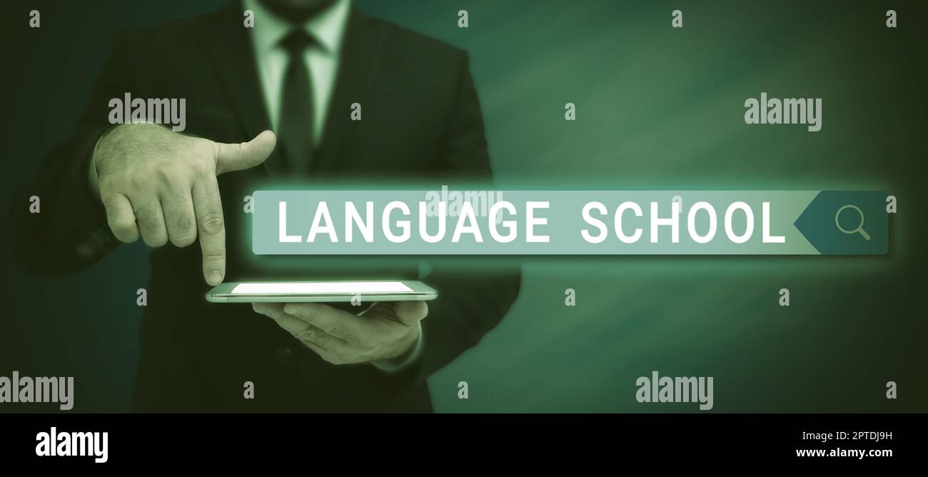 Text caption presenting Language School, Business idea educational ...