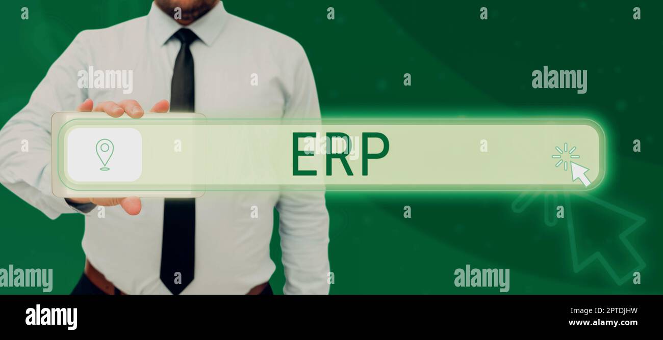 Conceptual caption Erp, Word Written on enterprise resource planning centralized database for ...
