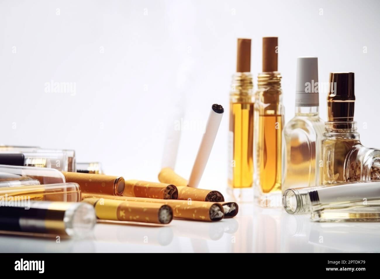 Electronic liquid cigarettes, vapes in various vials white background ...