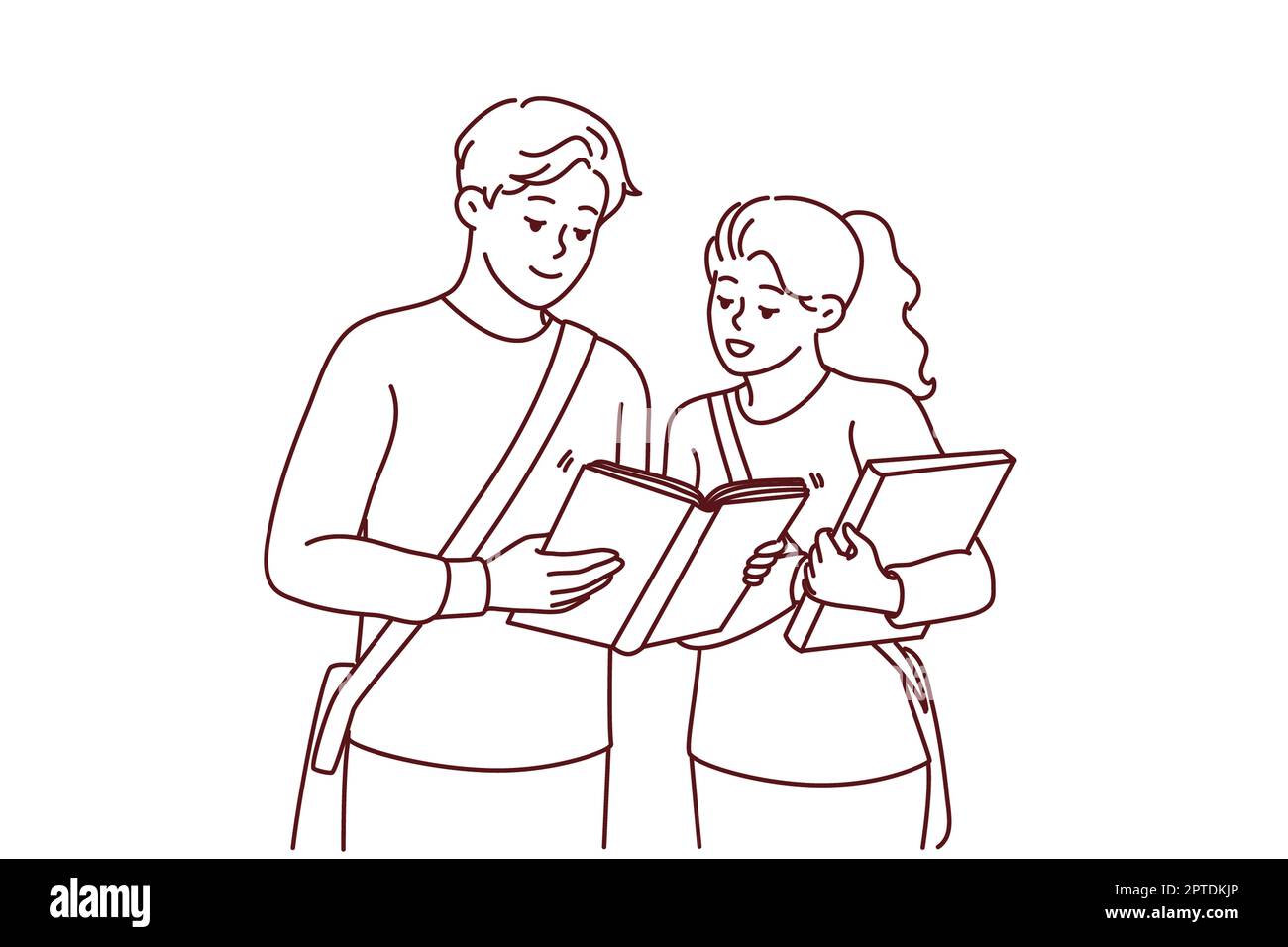 Happy students with book get ready for school exam or lesson. Smiling ...