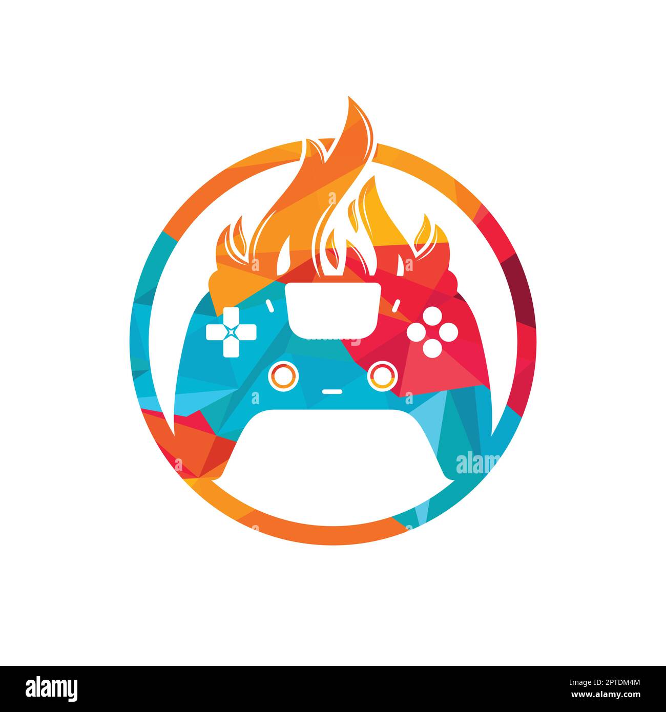 Furious gamer vector logo design. Keypad controller and fire flame ...