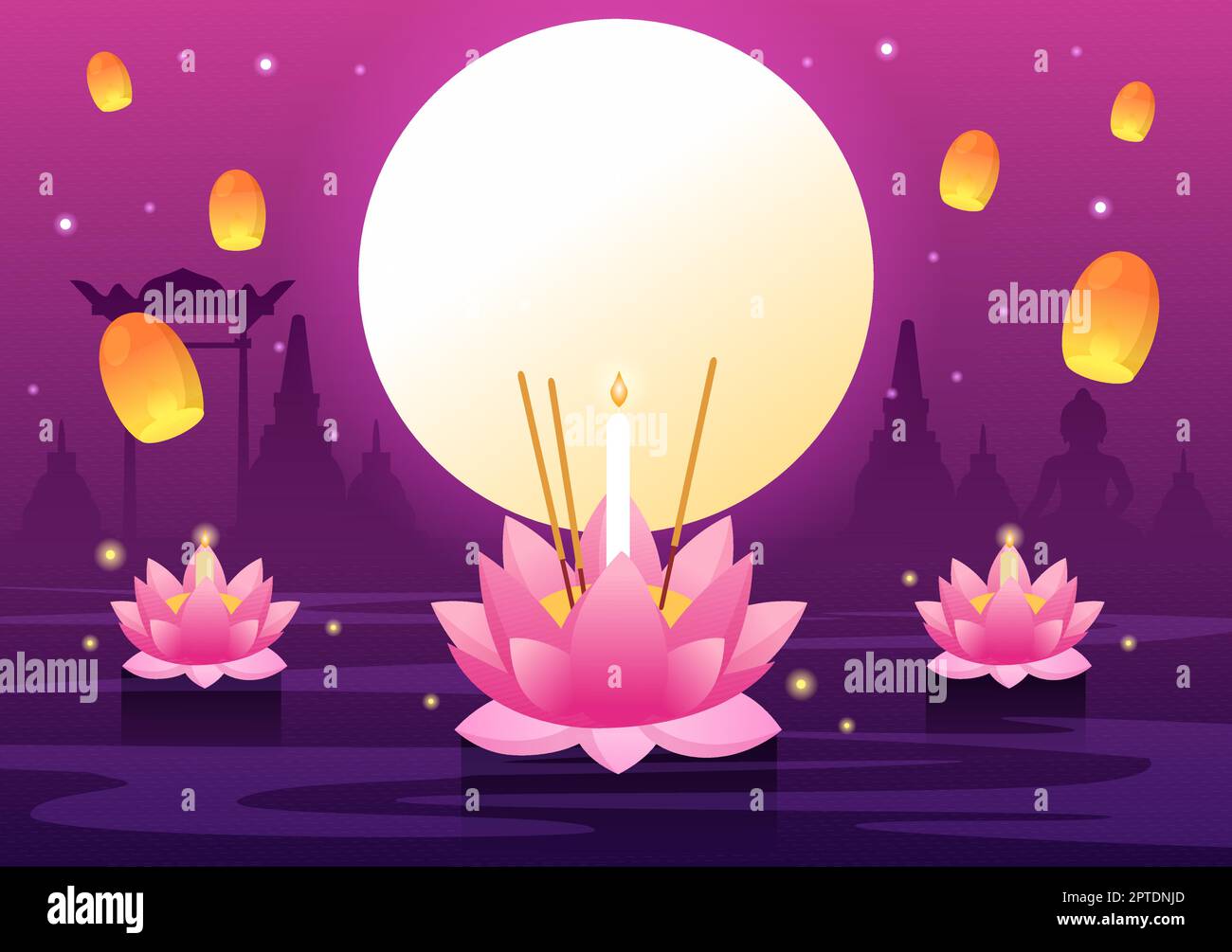 Loy Krathong Festival Celebration in Thailand Template Hand Drawn ...