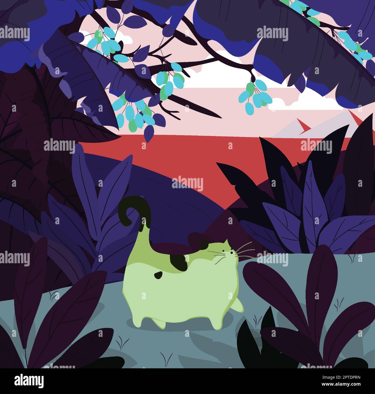 cat walk in forest alone vetor Stock Vector Image & Art - Alamy