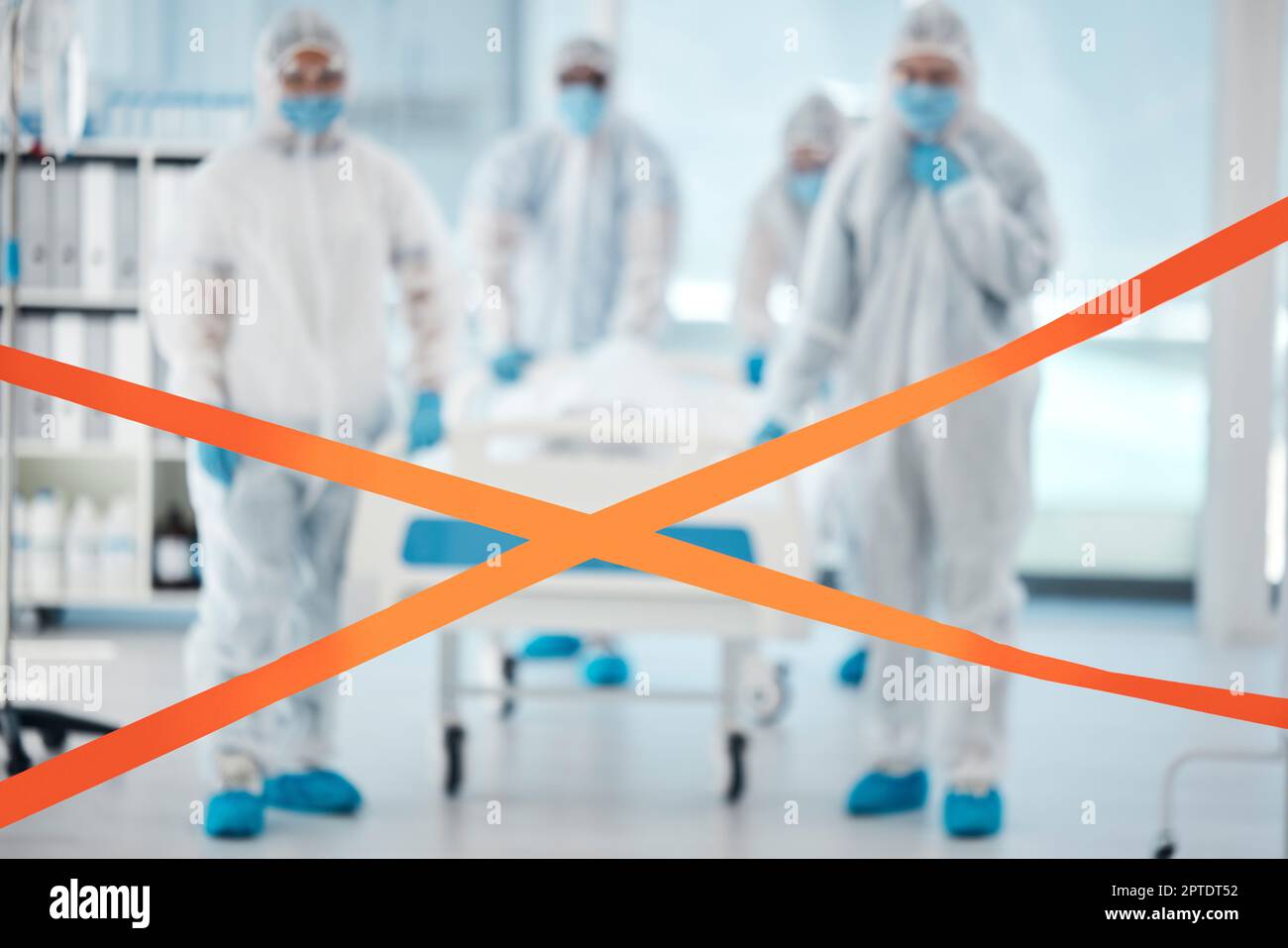 Covid, hospital and doctors walking with sick patient in quarantine ...