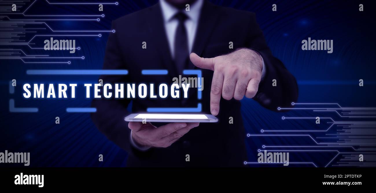 Sign displaying Smart Technology, Word Written on used to protect and ...
