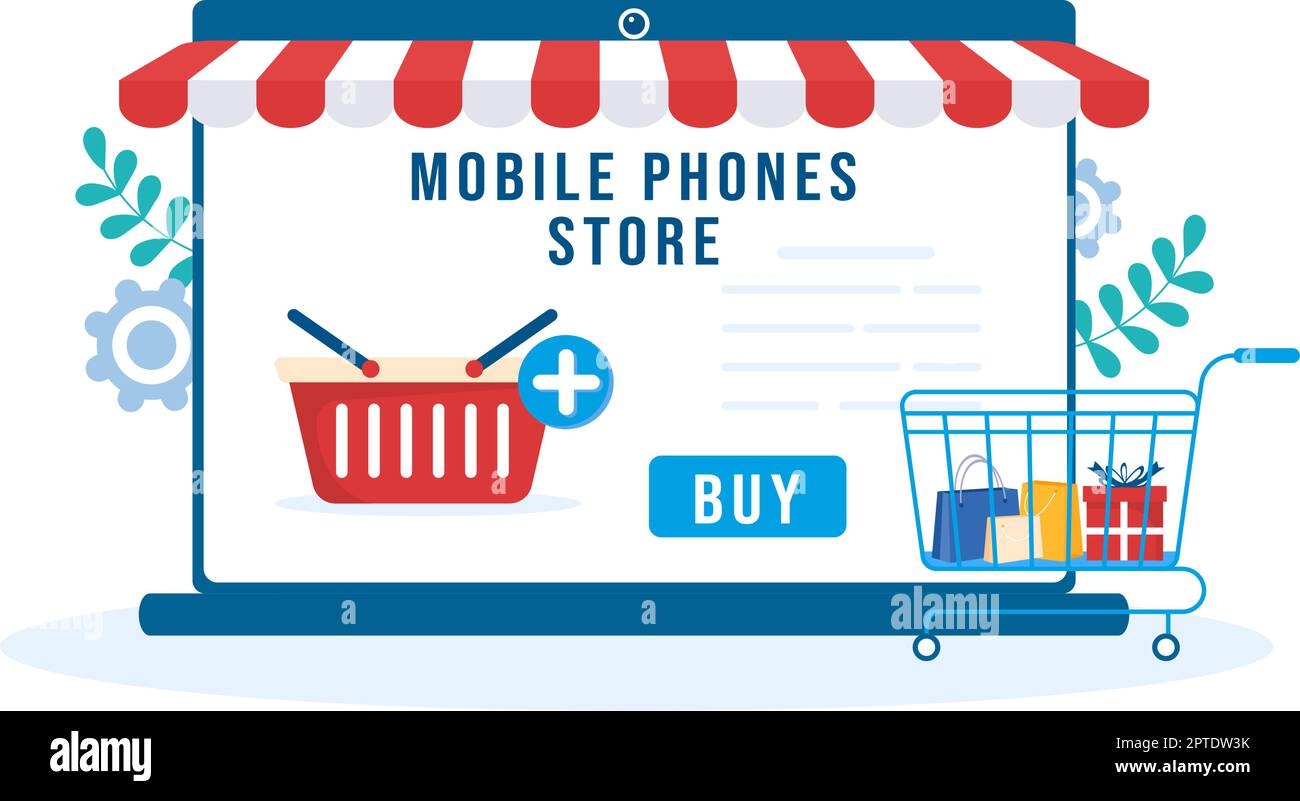 Mobile Phone Store Template Hand Drawn Cartoon Flat Illustration with ...