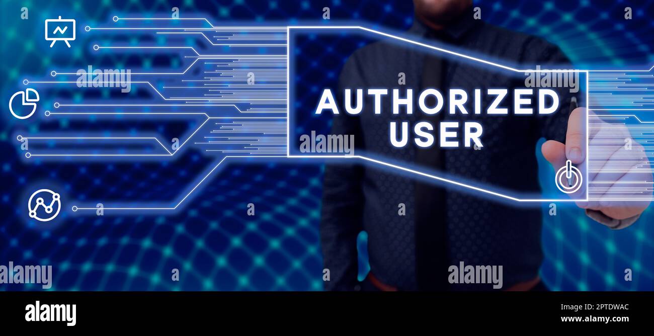 Text caption presenting Authorized User, Concept meaning person granted permission to manage ...