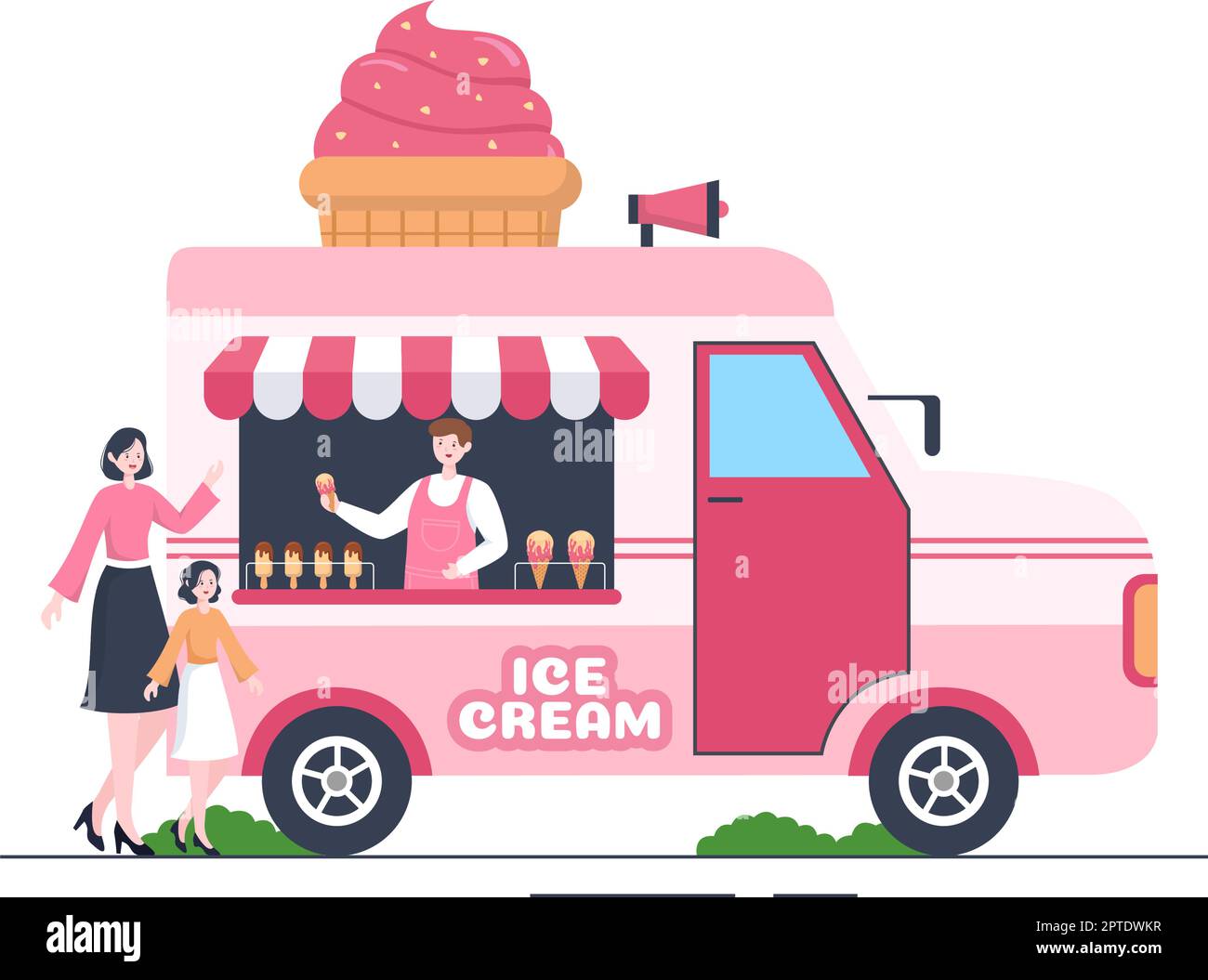 Ice Cream Store Template Hand Drawn Cartoon Flat Illustration with ...