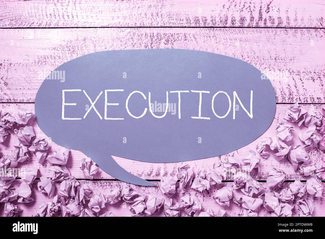 Text caption presenting Execution, Word Written on the carrying out or ...