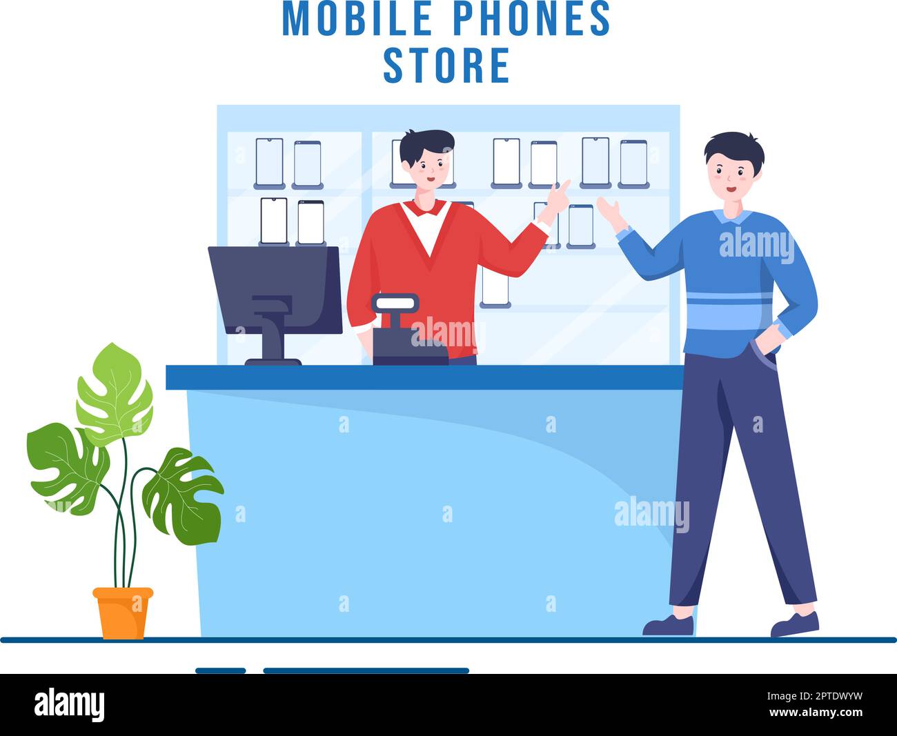 Mobile Phone Store Template Hand Drawn Cartoon Flat Illustration with ...