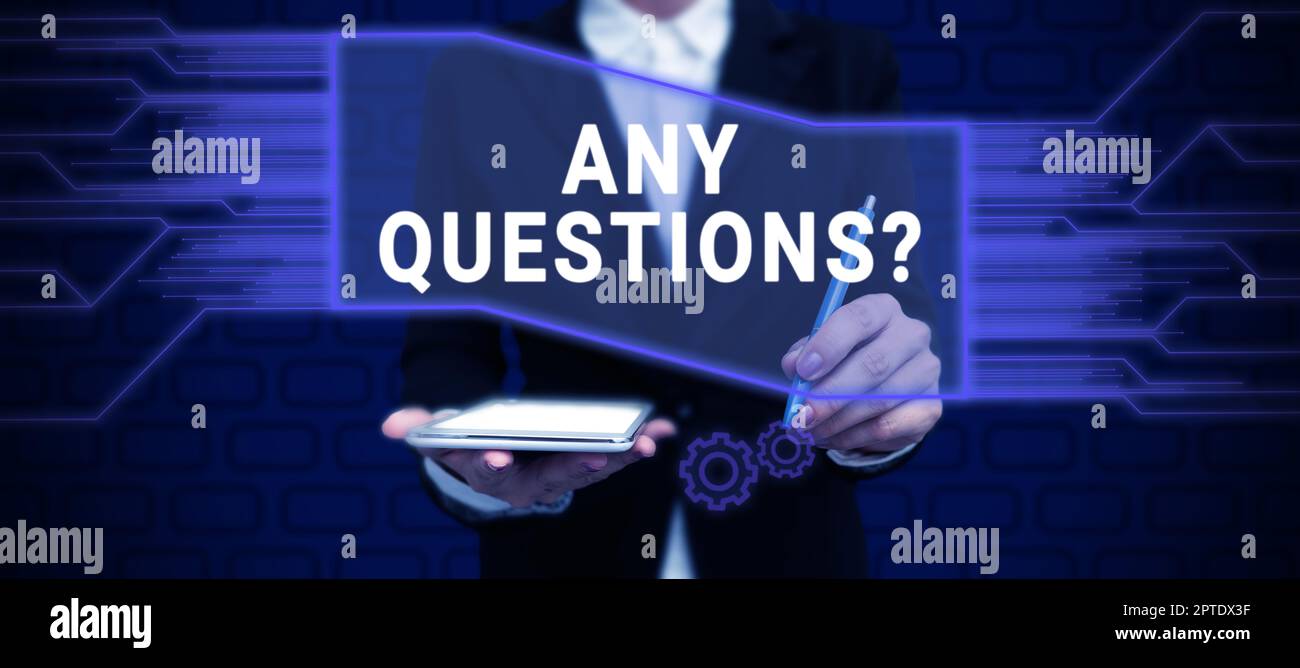 Text caption presenting Any Questions Question, Business concept ...