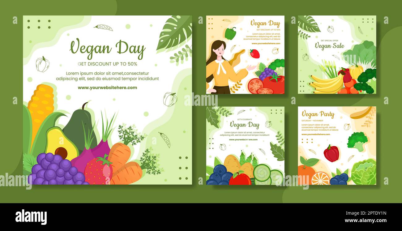 Happy Vegetarian Day or Vegan Social Media Post Template Hand Drawn ...