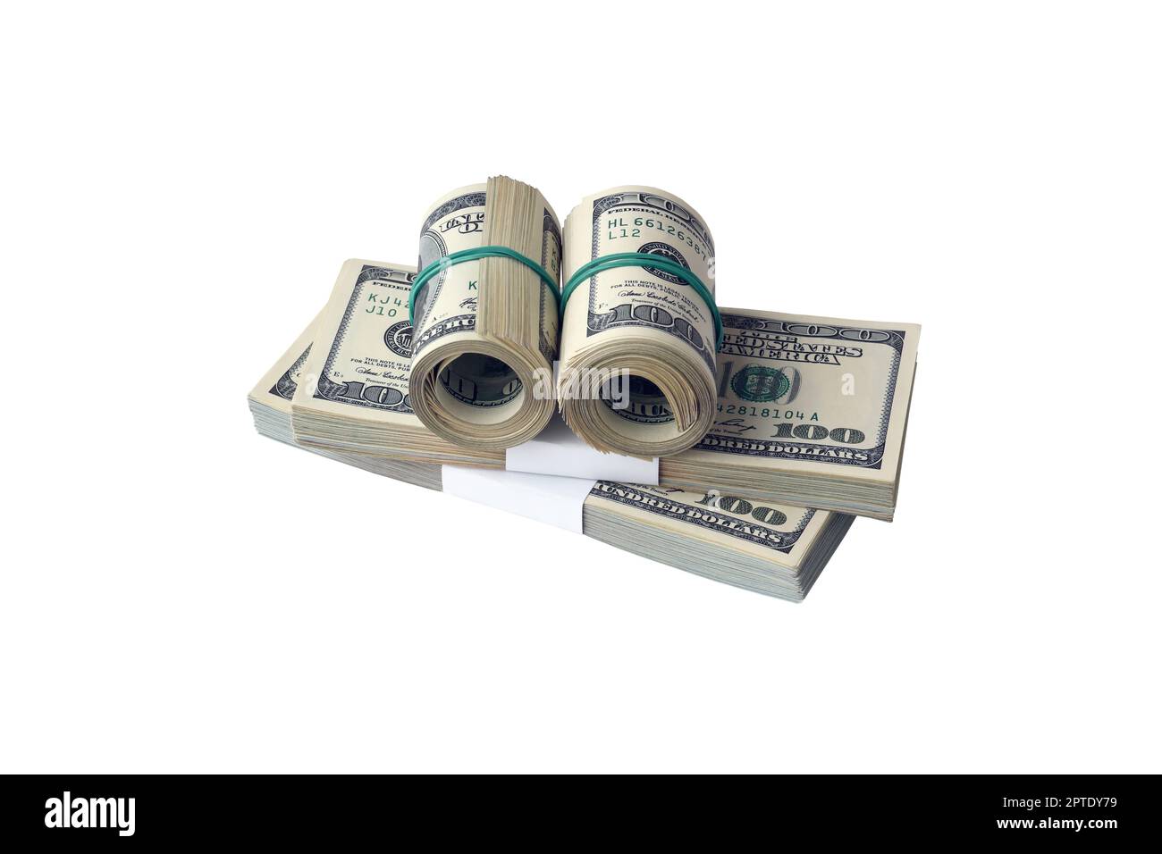 Bundle of US dollar bills isolated on white. Pack of american money ...